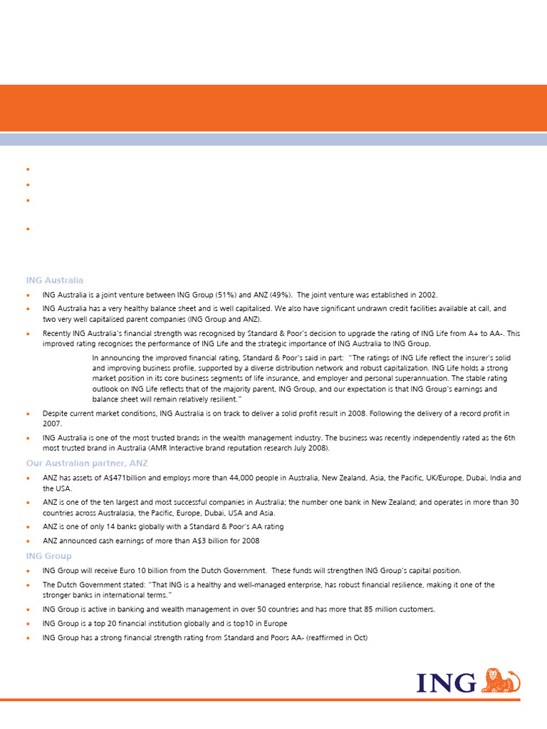 ING Australia Financial Strength Overview | PDF | Ing Group | Banks