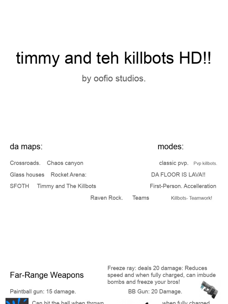 timmy and teh killbots_ game plan. | PDF | Ballistics | Projectiles