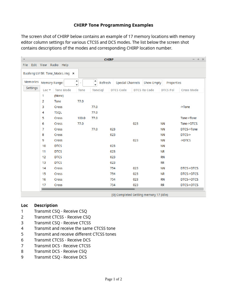 CHIRP Tone Programming | PDF