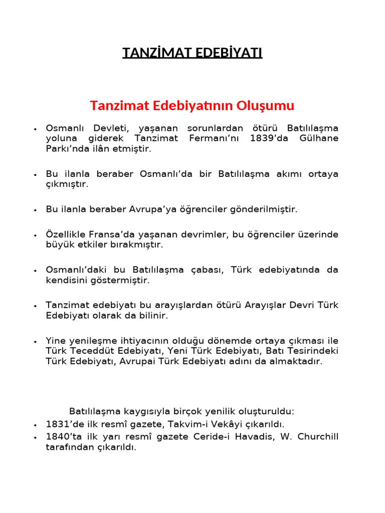 Tanzimat Edebiyatı | PDF