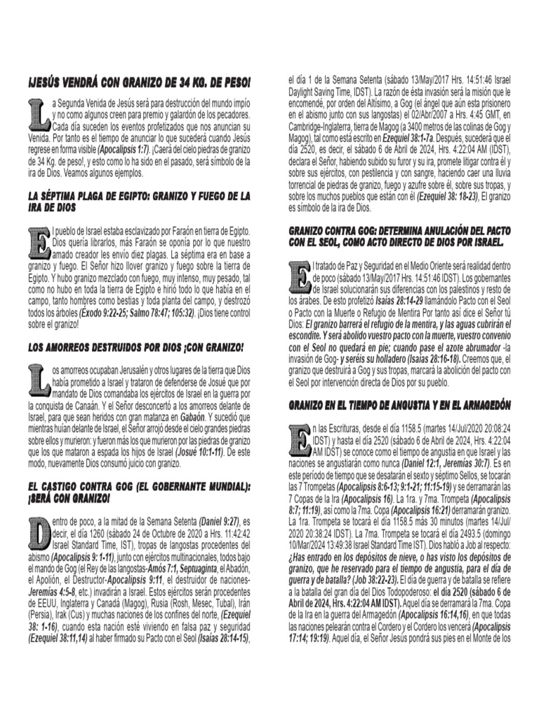 Jesus Vendra Con Granizo de 34kg Depeso | PDF | Armagedón | Creencia ...