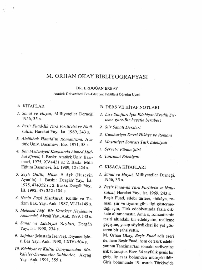 M. Orhan Okay Bibliyografyası - Dr. Erdoğan Erbay | PDF
