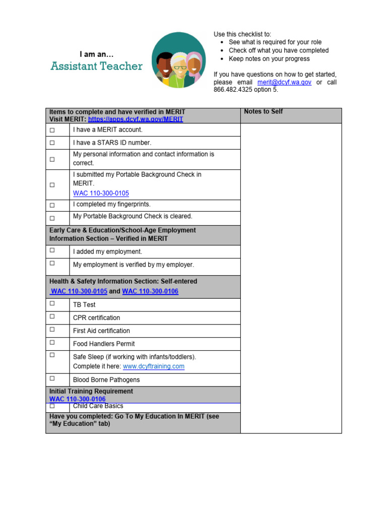 Assistant Teacher Role Checklist | PDF