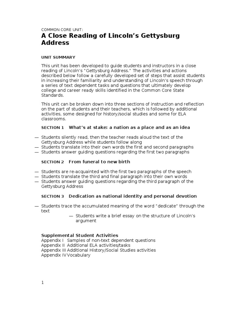 Gettysburg Address Close Reading Exemplar | PDF | Abraham Lincoln ...