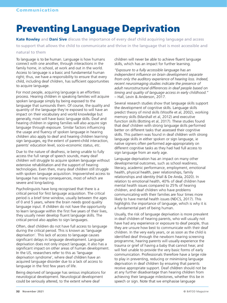 Preventing Language Deprivation | PDF | Deafness | Hearing Loss