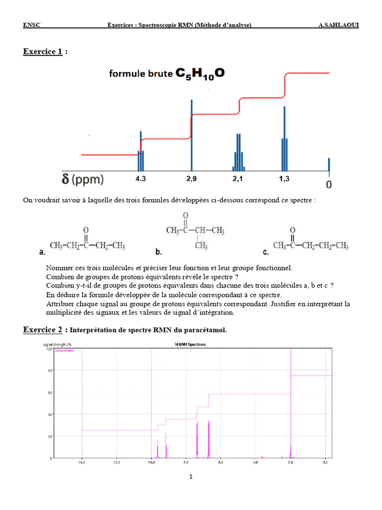 Exercices de Spectroscopie RMN | PDF | Spectroscopie RMN | Physique ...