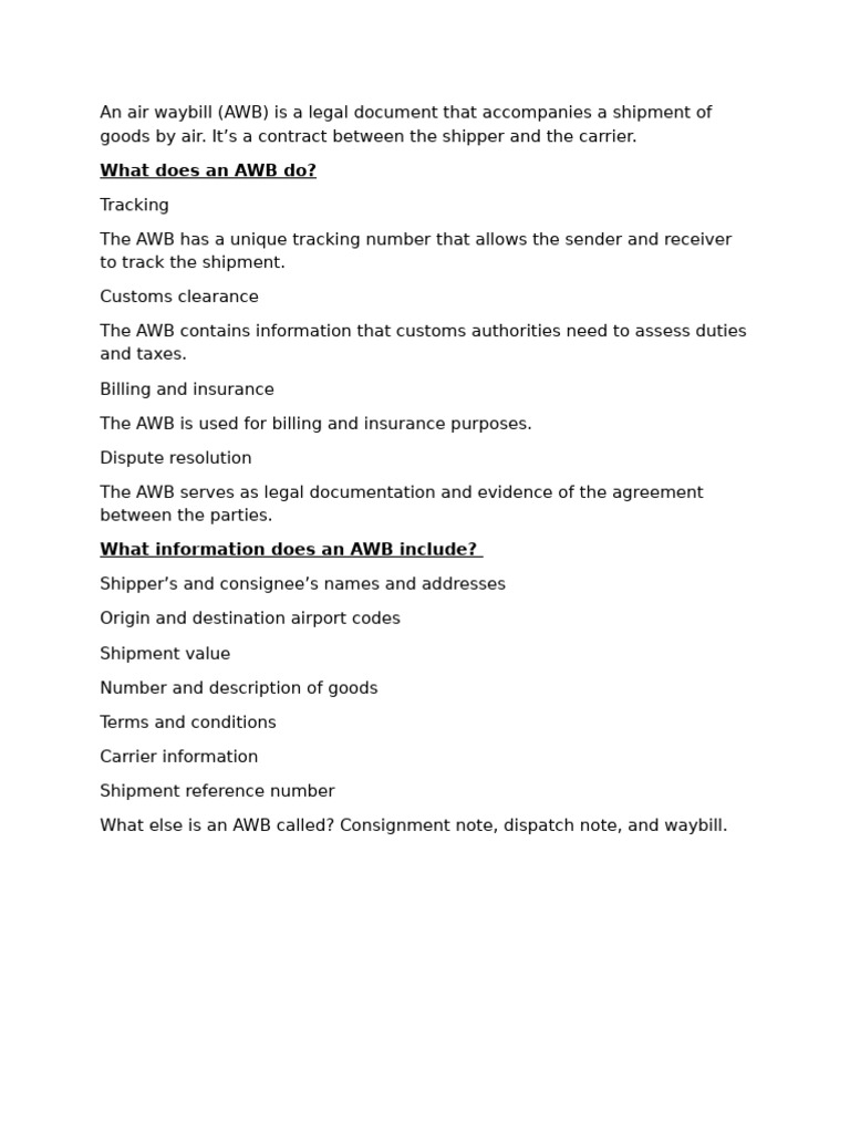 Understanding Air Waybills (AWB) Explained | PDF