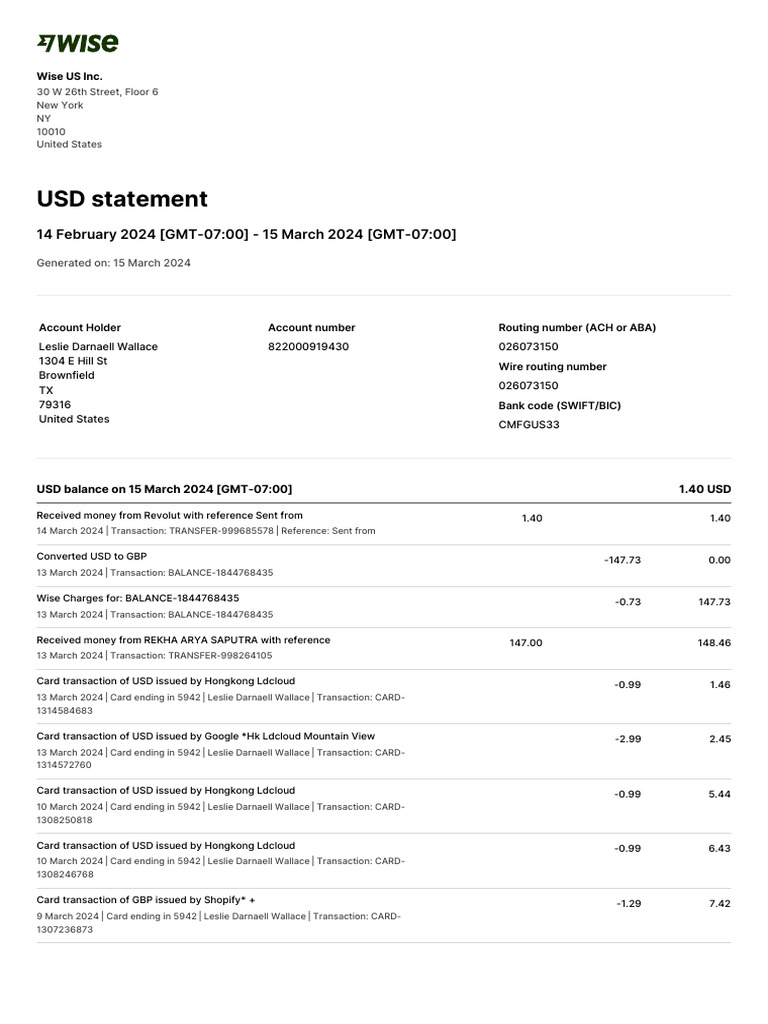 Wise Statement | PDF | Money | Services (Economics)