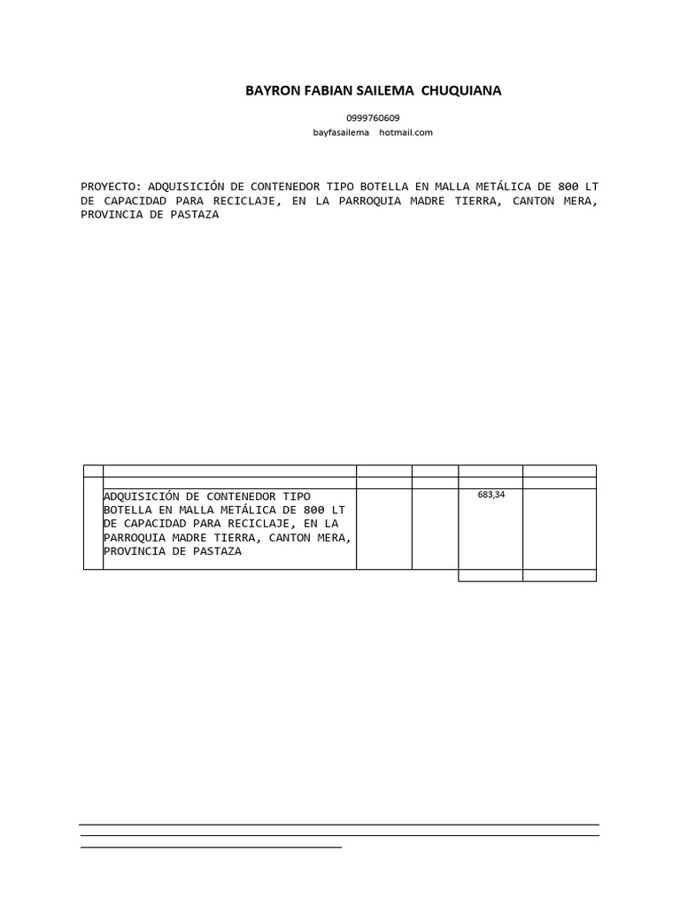 Proforma Cont.botellas Bayron Sailema | PDF