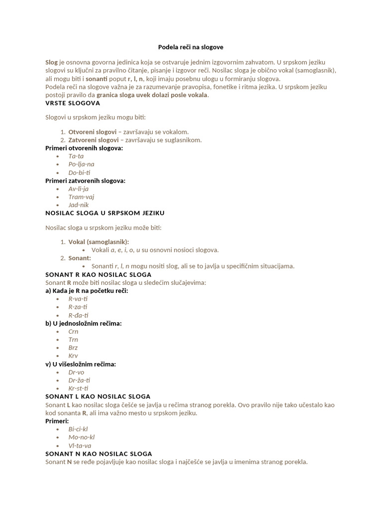 Podela Reči Na Slogove | PDF