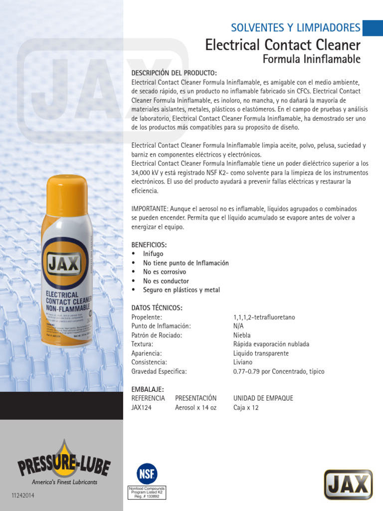 HT Electrical Contact Cleaner (Aerosol) | PDF | Materiales