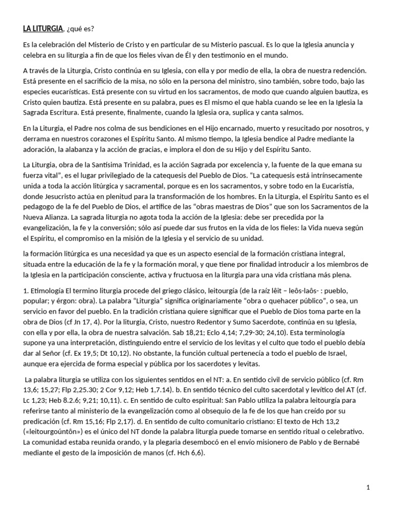 Significado y Función de la Liturgia | PDF | eucaristía | Liturgia