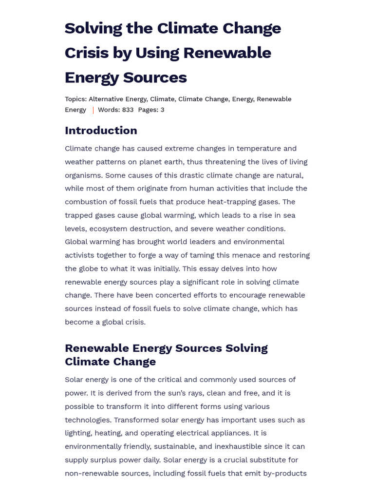 Solving the Climate Change Crisis by Using Renewable Energy Sources ...