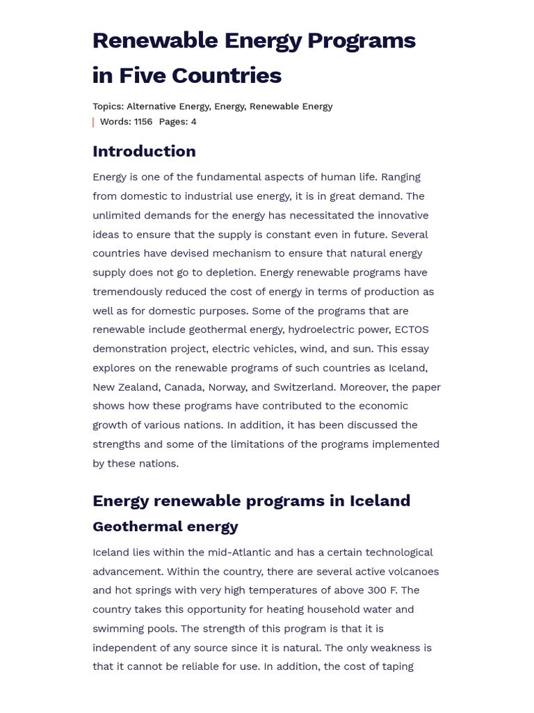 Renewable Energy Programs in Five Countries _ Free Essay Example | PDF ...