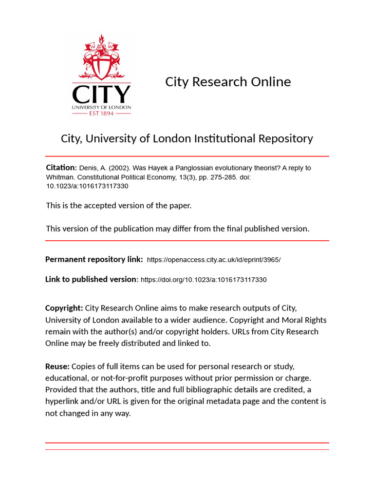 Was Hayek A Panglossian Evolutionary Theorist | PDF | Friedrich Hayek ...