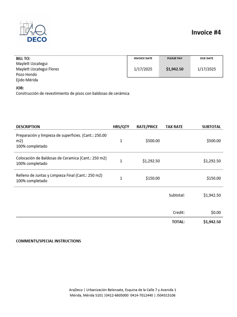 Invoice #4 - Maylett Uzcategui Flores | PDF