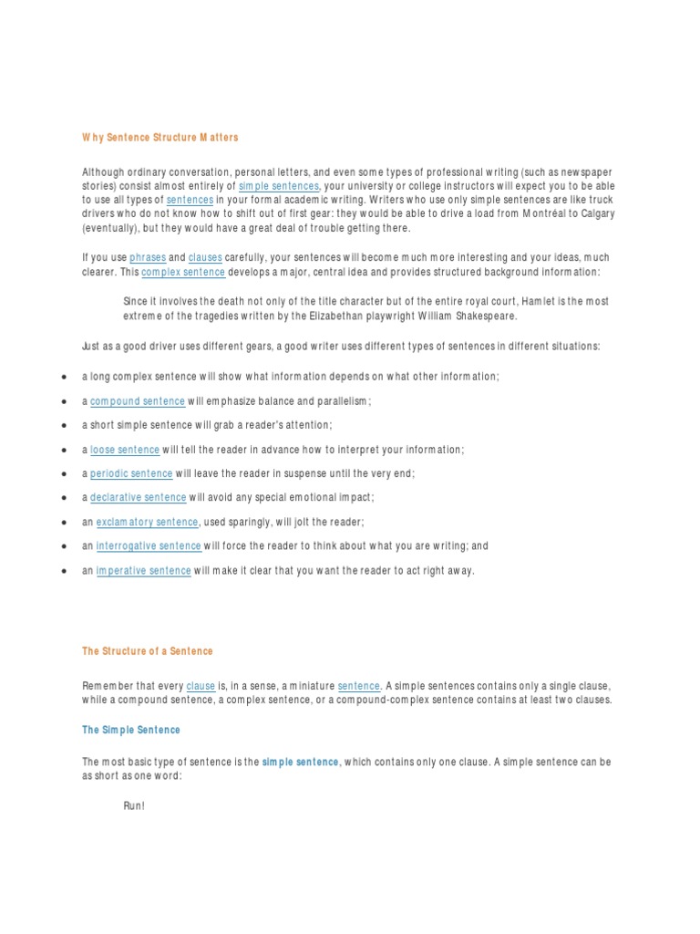 Sentence Structure Notes | PDF | Question | Sentence (Linguistics)