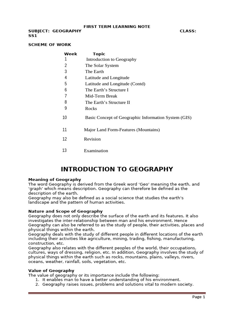 1st Term s1 Geography - 074324 | PDF | Rock (Geology) | Planets