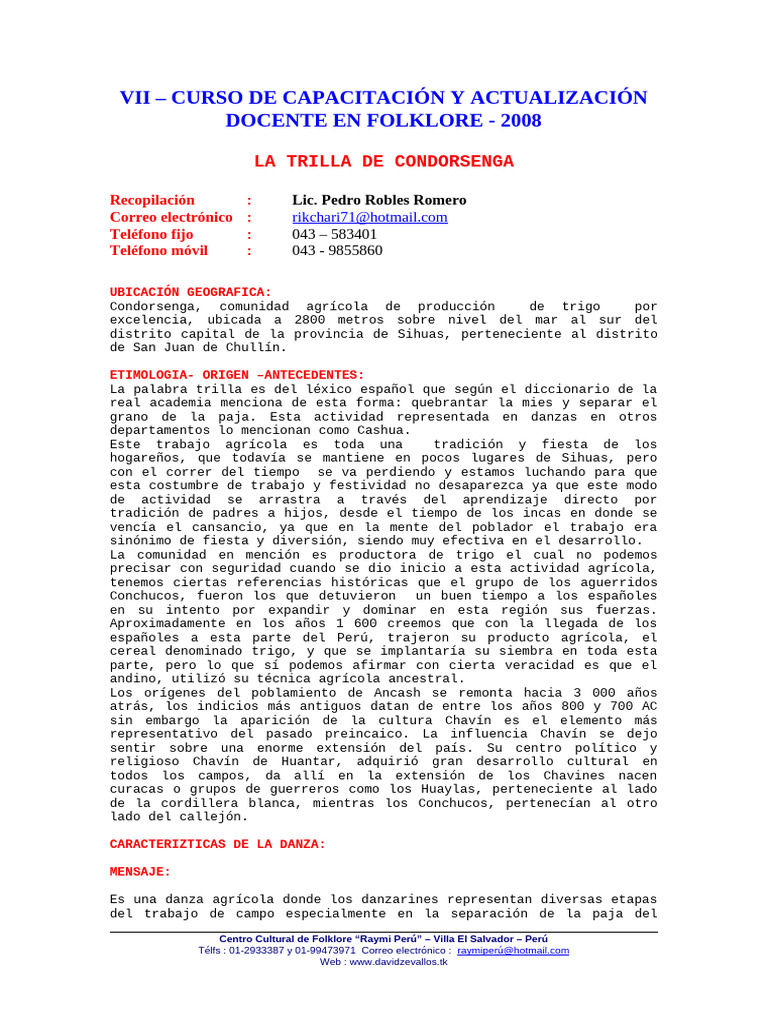 Trilla de Condorsenga: Danza y Tradición | PDF | Perú