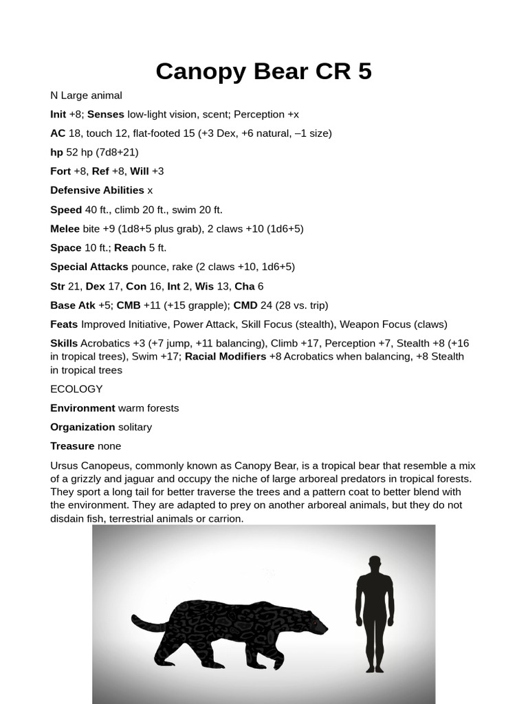 Canopy Bear CR 5 Stats and Ecology | PDF