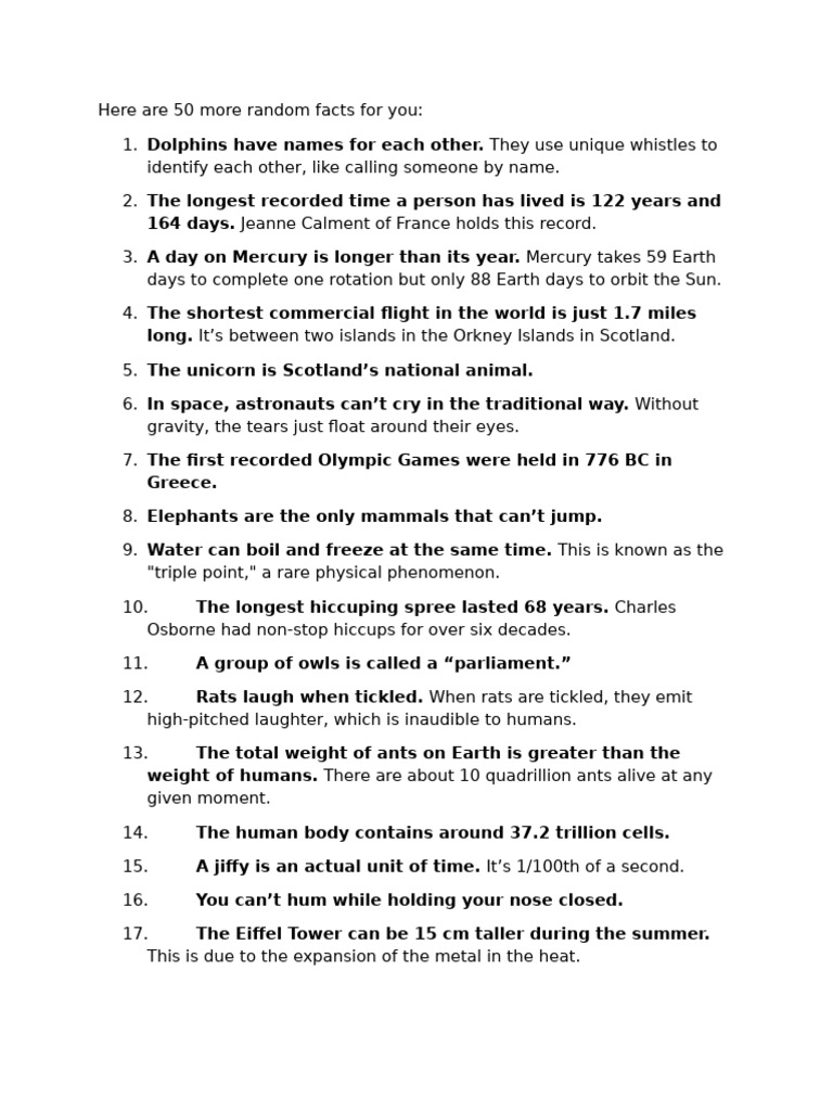 50 Fascinating Random Facts | PDF | Planets | Earth