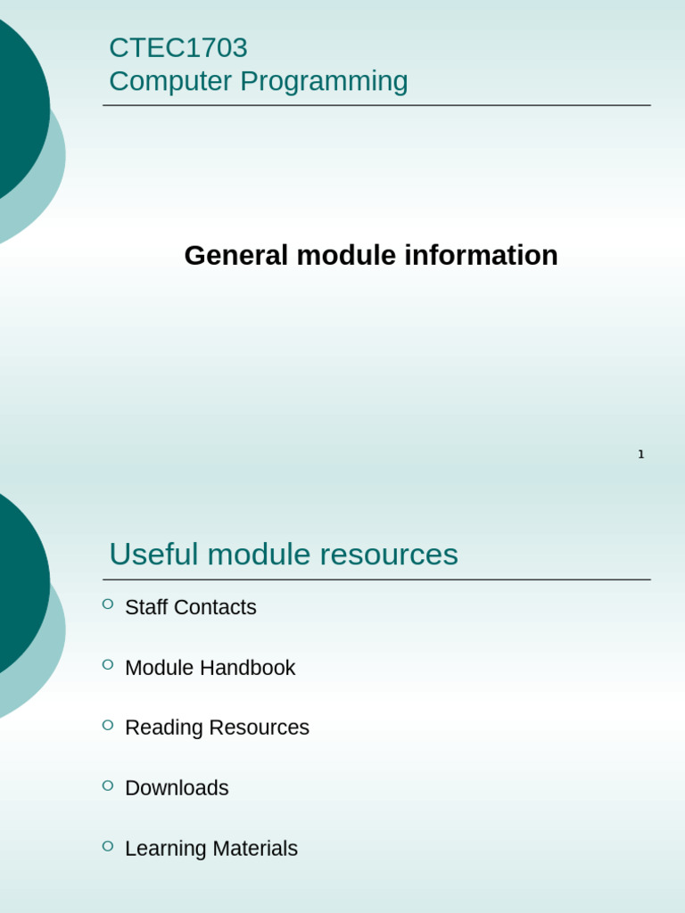 General Module Information Slides | PDF | Software | Computer Programming