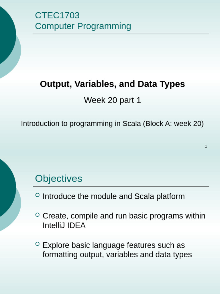 Output Variables Datatypes Week20part1 Block A Pdf Computer Program Programming