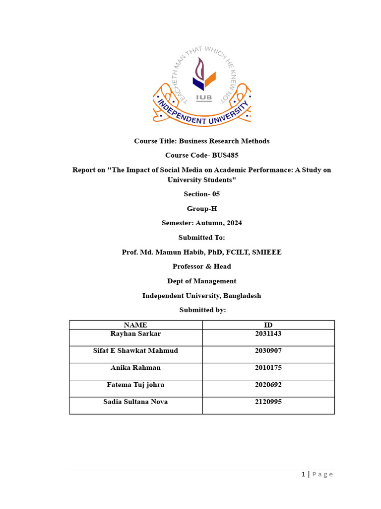bus485.final report by Mamun Habib | PDF | Survey Methodology | Cronbach's Alpha