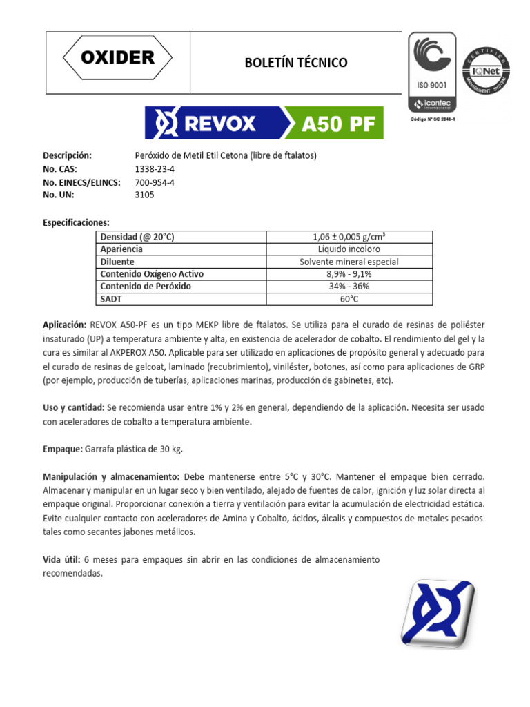Ficha Tecnica - REVOX A50PF OXIDER (LIBRE FTALATOS) | PDF