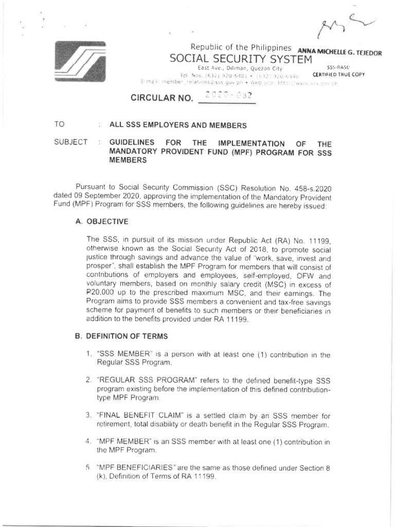 SSS Circular No 2020 032 | PDF