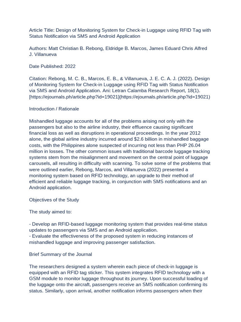 Article Title Design of Monitoring System For Check in Luggage Using ...