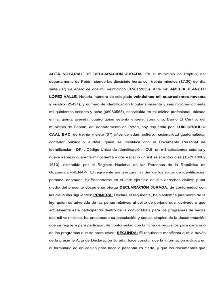 Declaración Jurada Sat Luis Obdulio | PDF