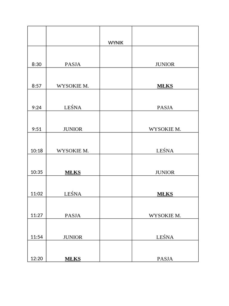 rozpiska mlks 1 | PDF