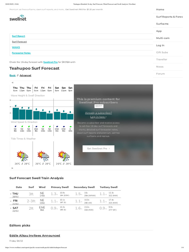 Teahupoo 16-Day Surf Forecast | PDF | Boardsports | Water Sports