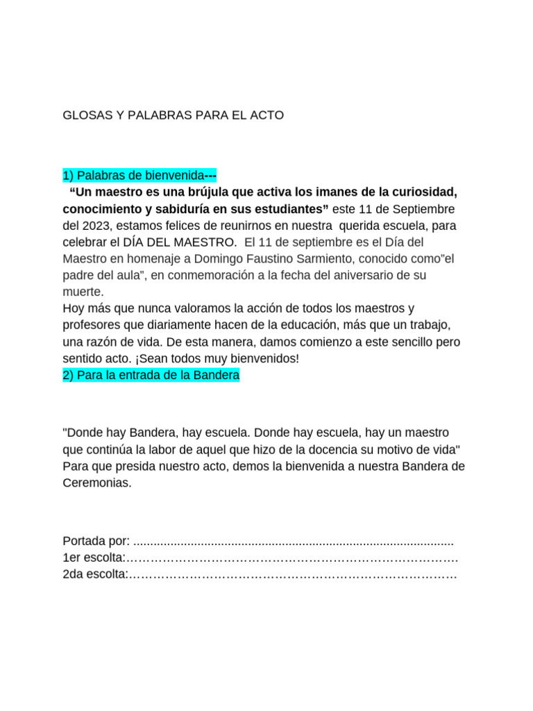 Glosas Acto Dia Del Maestro | PDF | Amor