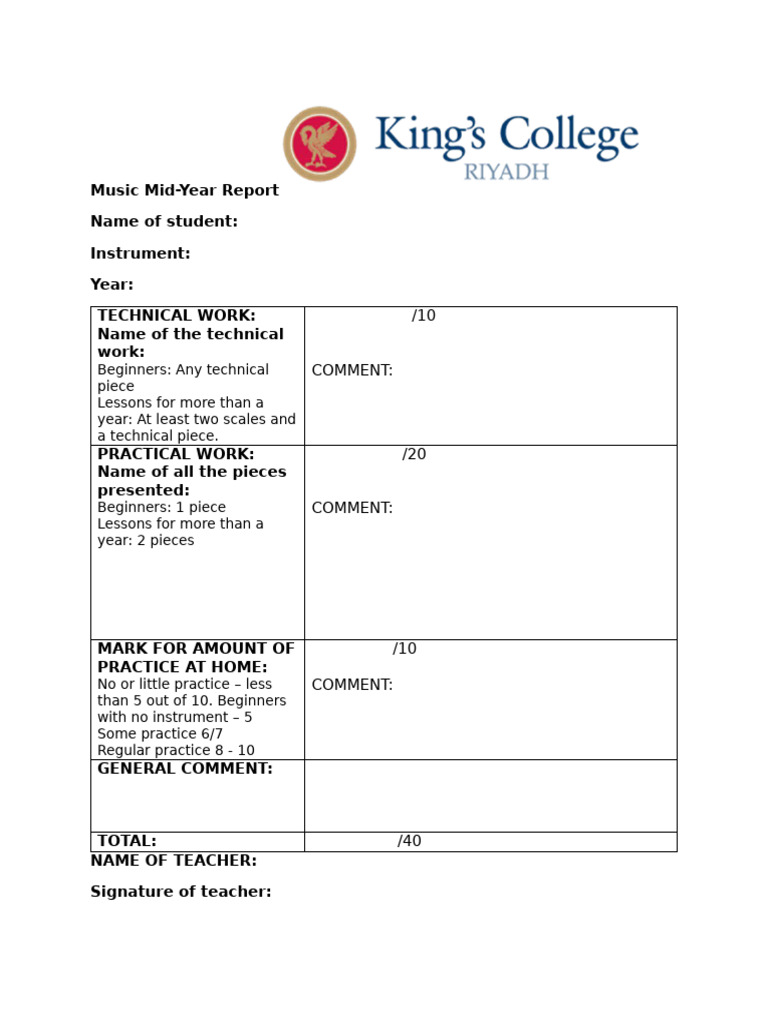 Music Mid-Year Progress Report | PDF