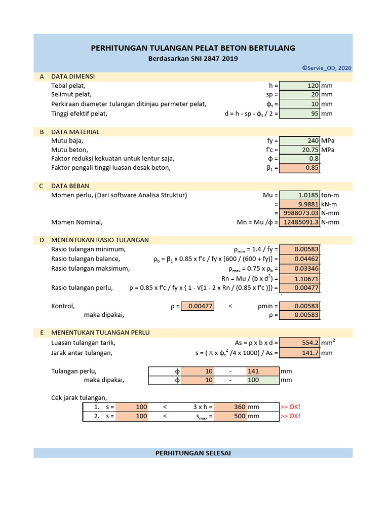 Contoh - Perhitungan Pelat SNI 2847-2019 - SoD | PDF