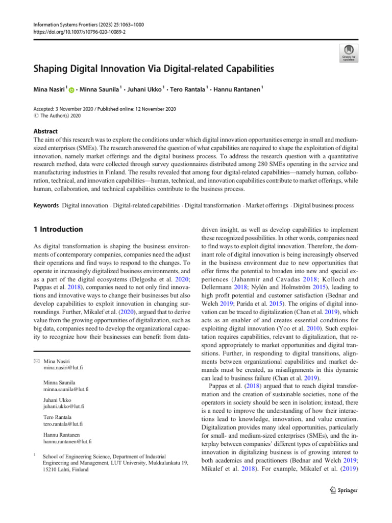 Shaping Digital Innovation Via Digital-Related Capabilities | PDF ...