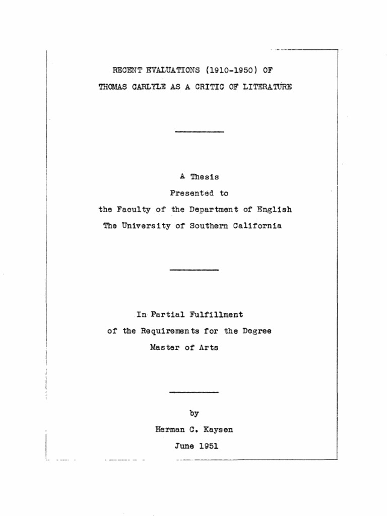Recent Evaluations (1910-1950) of Thomas Carlyle As A Critic of ...