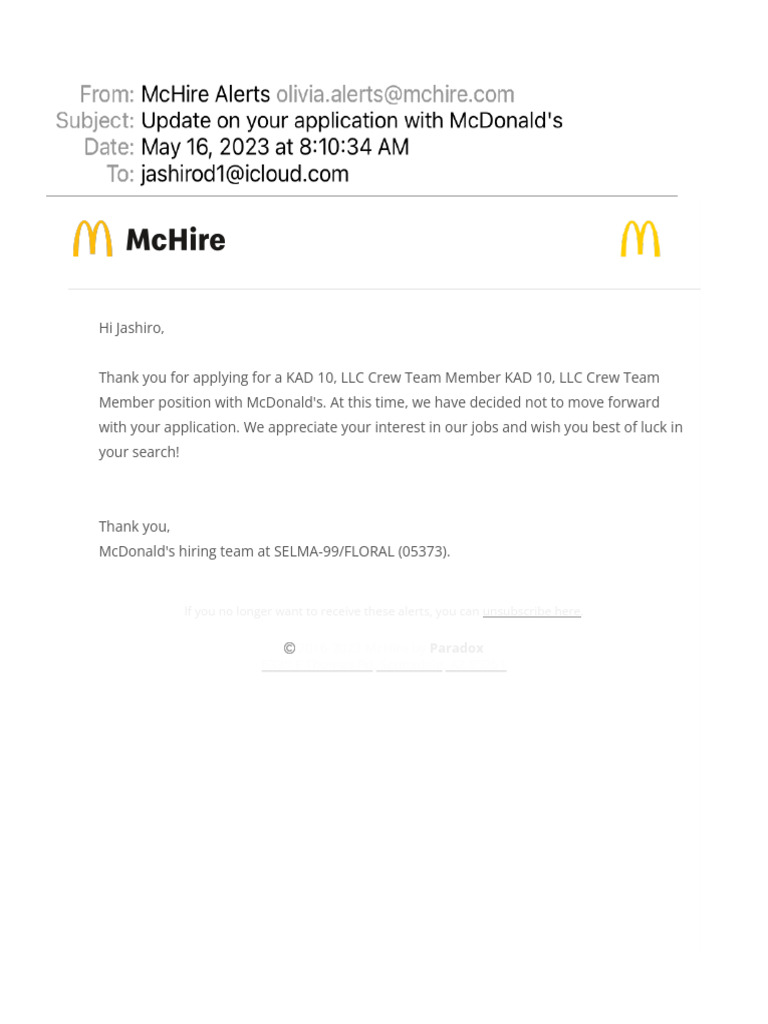 Update on Your Application With McDonald's | PDF
