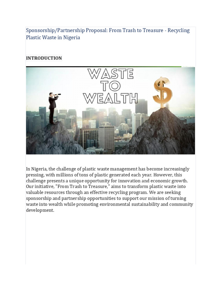 Sponsorship and Partnership Proposal From Trash To Treasure Recycling ...