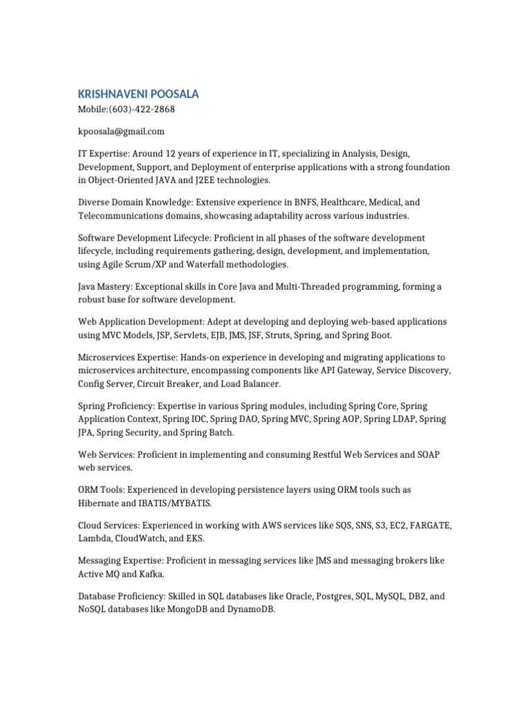 Srikanth 14resume Formatted | PDF | Spring Framework | Postgre Sql