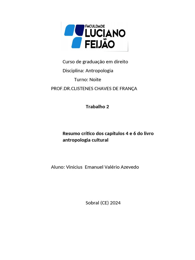 Capa Do Trabalho Resumo Crítico | PDF