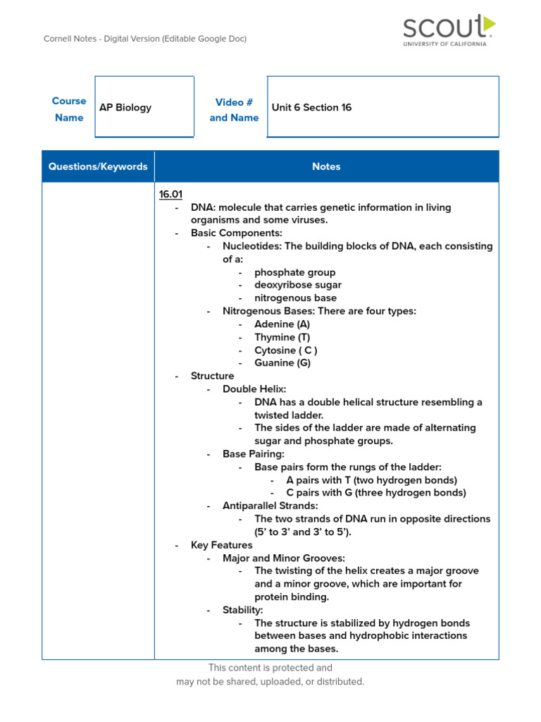 AP Bio - Unit 6 Section 16 | PDF | Dna Replication | Dna