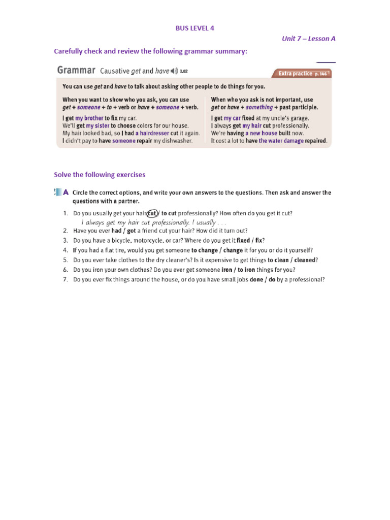 Grammar Summary and Exercises for Unit 7 | PDF