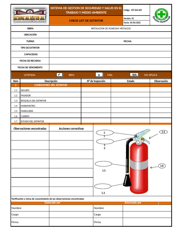 Checklist de Extintores para Seguridad Laboral | PDF