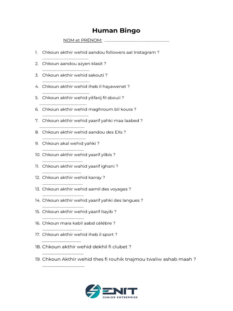 Fun Human Bingo Game Questions | PDF