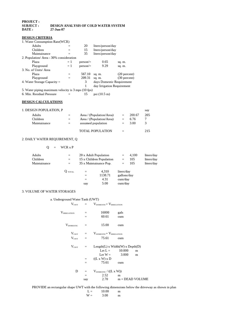 Water Sizing Calculations | PDF | Toilet | Hydraulic Engineering