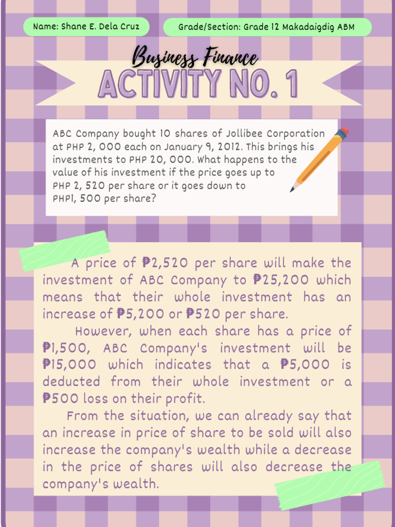 Business Finance Activity | PDF | Securities (Finance) | Stocks