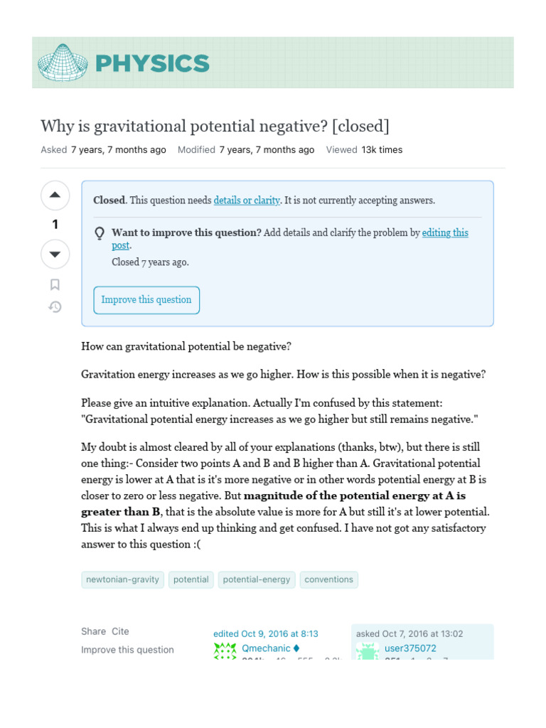 Newtonian Gravity - Why Is Gravitational Potential Negative - Physics ...